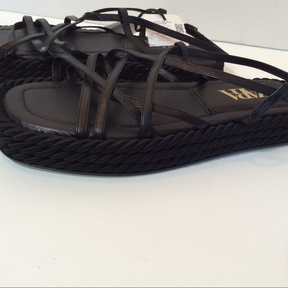 Zara | Shoes | Zara Black Leather Rope Flatform Sandals Size 8 | Poshmark